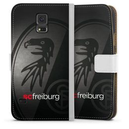 DeinDesign Handyhülle SC Freiburg Offizielles Lizenzprodukt Metallic Look, Samsung Galaxy S5 Neo Hülle Handy Flip Case Wallet Cover, weiß