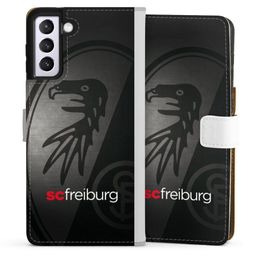 DeinDesign Handyhülle SC Freiburg Offizielles Lizenzprodukt Metallic Look, Samsung Galaxy S21+ 5G Hülle Handy Flip Case Wallet Cover, weiß