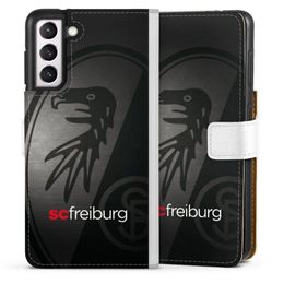 DeinDesign Handyhülle SC Freiburg Offizielles Lizenzprodukt Metallic Look, Samsung Galaxy S21 5G Hülle Handy Flip Case Wallet Cover, weiß