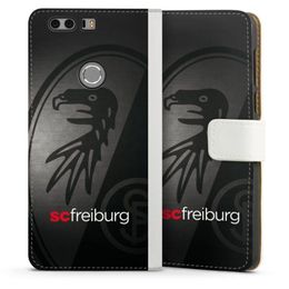 DeinDesign Handyhülle SC Freiburg Offizielles Lizenzprodukt Metallic Look, Huawei Honor 8 Hülle Handy Flip Case Wallet Cover Handytasche Leder, weiß