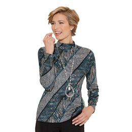 Langarmshirt CLASSIC "Winter-Shirt" Gr. 50, bunt (aquapetrol, schwarz, bedruckt) Damen Shirts Jersey