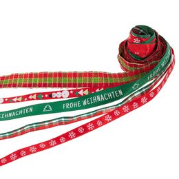 buttinette Bänderpaket "Weihnachten", rot-grün, 10–20 mm, 5x 1,5 m