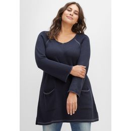 sheego Große Größen: Longpullover mit V-Ausschnitt und Taschen vorn, nachtblau, Gr.40/42