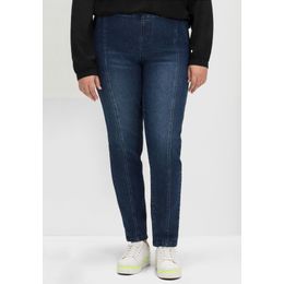 sheego Große Größen: Schmale Jeans mit Gummibund und Teilungsnähten, dark blue Denim, Gr.42