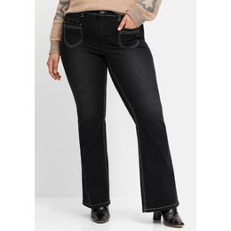 sheego Große Größen: Bootcut-Jeans in High-Heel-Länge, mit Kontrastnähten, black Denim, Gr.52