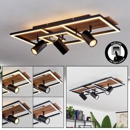 hofstein Sequeira Deckenleuchte LED Holz hell, Holzoptik, Schwarz, 4-flammig