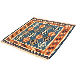 Wollteppich Kelim - Oriental quadratisch - 102 x 95 cm - dunkelblau, morgenland, quadratisch, Höhe: 6 mm, Wohnzimmer, Einzelstück, blau