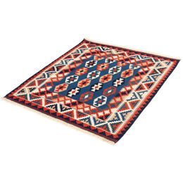 Wollteppich Kelim - Oriental quadratisch - 103 x 102 cm - dunkelblau, morgenland, quadratisch, Höhe: 6 mm, Wohnzimmer, Einzelstück, blau