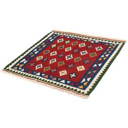 Wollteppich Kelim - Oriental quadratisch - 104 x 100 cm - dunkelrot, morgenland, quadratisch, Höhe: 6 mm, Wohnzimmer, Einzelstück, rot