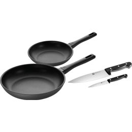 Zwilling Pfannen-Set Shine/Twin Chef 2, Aluminium (Set, 4-tlg., je 1 Bratpfanne Ø 24/28 cm, 2-teiliges Kochmesser-Set), Induktion, Ø 20/24 cm, inkl. 2-teiligem Kochmesser-Set, schwarz