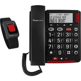 Amplicomms BigTel 50 Alarm Plus Schnurgebundenes Seniorentelefon für Hörgeräte kompatibel, inkl. Notrufsender, Wahlwiederholung LED-Display Schwarz
