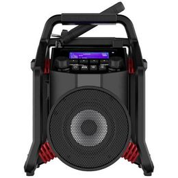 PerfectPro PowerPlayer Baustellenradio DAB+, UKW AUX, Bluetooth®, USB Akku-Ladefunktion, spritzwassergeschützt, staubdicht, stoßfest, wiederaufladbar Schwarz