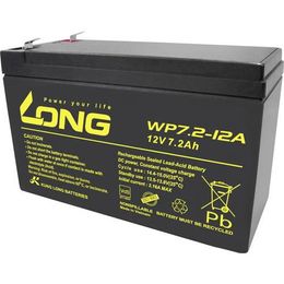 LONG WP7.2-12A/F1 WP7.2-12A/F1 Bleiakku 12 V 7.2 Ah Blei-Vlies (AGM) (B x H x T) 151 x 102 x 65 mm Flachstecker 4.8 mm VDS-Zertifizierung, Geringe