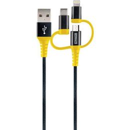 Schwaiger USB-Kabel USB 2.0 USB-A Stecker, USB-C® Stecker, Apple Lightning Stecker, USB-Micro-B Stecker 1.20 m Schwarz, Gelb reißfest WKUU310 511