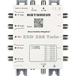 Kathrein EXD 258 Twin SAT Multischalter Kaskade Unicable Eingänge (Multischalter): 5 (4 SAT/1 terrestrisch) Teilnehmer-Anzahl: 16