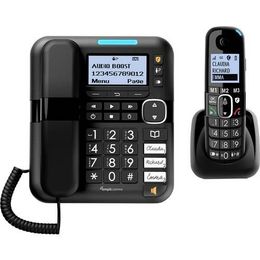 Amplicomms BigTel 1580 Combo EU Schnurgebundenes Seniorentelefon Freisprechen, für Hörgeräte kompatibel, Wahlwiederholung, Anrufbeantworter LED-Display Schwarz