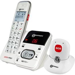 geemarc AMPLIDECT 295 SOS-Pro Schnurloses Seniorentelefon Anrufbeantworter, inkl. Notrufsender Beleuchtetes Display Weiß