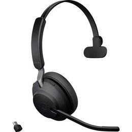 Jabra Evolve2 65 monaural Telefon On Ear Headset Bluetooth® Mono Schwarz Lautstärkeregelung, Batterieladeanzeige, Mikrofon-Stummschaltung