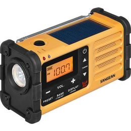 Sangean MMR-88 Outdoorradio UKW, MW Notfallradio Akku-Ladefunktion, Taschenlampe, wiederaufladbar, Handkurbel, Solarpanel Schwarz, Gelb
