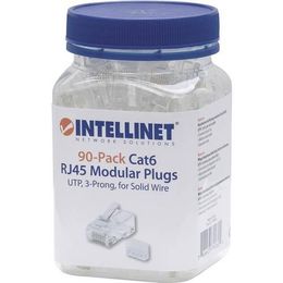 Intellinet Intellinet 90er-Pack Cat6 RJ45-Modularstecker UTP 3-Punkt-Aderkontaktierung für Massivdraht 90 Stecker im Becher 790604 Crimpkontakt Polzahl 8P8C