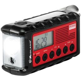 Midland C1173 Outdoorradio UKW Notfallradio Taschenlampe, wiederaufladbar, Handkurbel, Solarpanel Schwarz, Rot