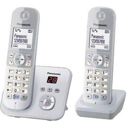 Panasonic KX-TG6822 Duo DECT, GAP Schnurloses Telefon analog Anrufbeantworter, Freisprechen Silber, Grau