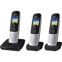 Panasonic KX-TGH723GS DECT Schnurloses Telefon analog Babyphone, Anrufbeantworter, Freisprechen Schwarz, Silber