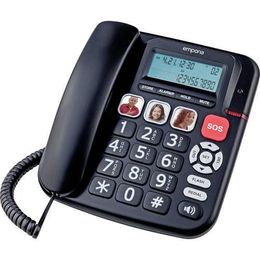 Emporia KFT20 Schnurgebundenes Seniorentelefon Freisprechen, für Hörgeräte kompatibel, Wahlwiederholung Beleuchtetes Display Schwarz
