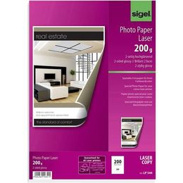 Sigel LP344 Fotopapier DIN A4 200 g/m² 200 Blatt Beide Seiten bedruckbar, Hochglänzend, Optimiert für Laser