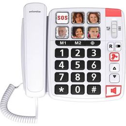 Swissvoice Xtra 1110 Schnurgebundenes Seniorentelefon Foto-Tasten, Freisprechen, inkl. Notrufsender, Wahlwiederholung Weiß