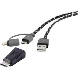 Renkforce USB-Kabel USB 2.0 USB-A Stecker, USB-C® Stecker, USB-Micro-B Stecker, Apple Lightning Stecker 0.20 m Camouflage hochflexibel, vergoldete