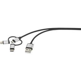 Renkforce USB-Kabel USB 2.0 USB-A Stecker, USB-C® Stecker, USB-Micro-B Stecker, Apple Lightning Stecker 0.50 m Dunkelgrau gesleeved RF4600467