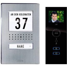 m-e modern-electronics VDV 511 SS Video Vistadoor Video-Türsprechanlage Kabelgebunden Komplett-Set 1 Familienhaus Edelstahl, Schwarz