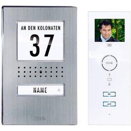 m-e modern-electronics VDV 511 WW Video Vistadoor Video-Türsprechanlage Kabelgebunden Komplett-Set 1 Familienhaus Edelstahl, Weiß