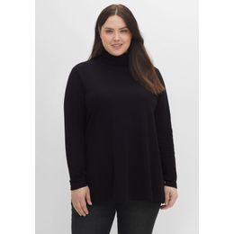 sheego Große Größen: Langarmshirt mit Rollkragen, in A-Linie, schwarz, Gr.44/46