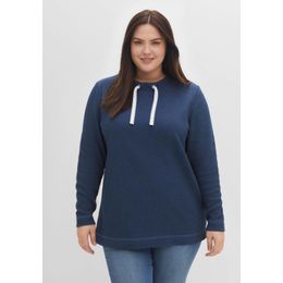 sheego Große Größen: Sweatshirt mit Tunnelzug, aus Waffelpiqué, indigo meliert, Gr.48/50