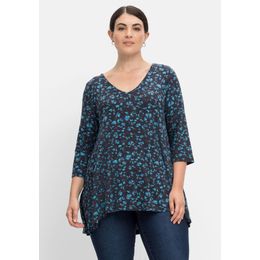 sheego Große Größen: Shirt mit 3/4-Arm und Alloverdruck, leicht elastisch, nachtblau bedruckt, Gr.48/50