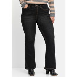 sheego Große Größen: Bootcut-Jeans mit 3D-Catfaces, black Denim, Gr.48