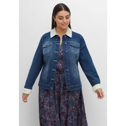 sheego Große Größen: Jeansjacke mit Fellimitat an Kragen und Ärmeln, blue Denim, Gr.50