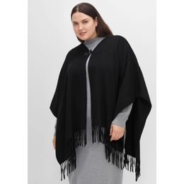 sheego Große Größen: Poncho mit Fransen und Knebelverschluss, schwarz, Gr.1