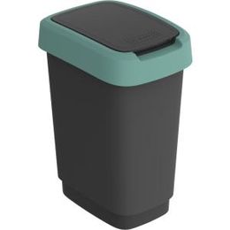 Rotho Kunststoff AG Rotho TWIST Abfalleimer, 10 Liter, Mülleimer mit Schwing- und Klappdeckel, Farbe: schwarz/ mistletoe green