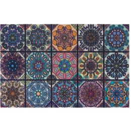 Fußmatte Mandala klein, Home Affaire, rechteckig, Höhe: 6 mm, mit Spruch, Kachel-Design, Rutschfest, Kräftige Farben, bunt