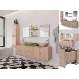 vidaXL Badezimmer-Set 11-tlg Badmöbel-Set mit Waschbecken und Wasserhahn Beige