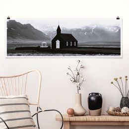 Bilderwelten Poster Stadt schwarz weiss Motiv matt gl&auml;nzend selbstklebend - Die schwarze Kirche - Norwegen Wohnzimmer Schlafzimmer
