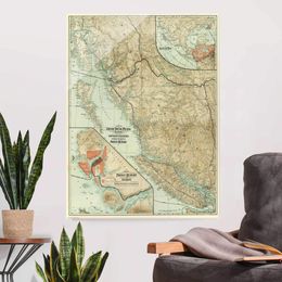 Glasbild Vintage Karte British Columbia