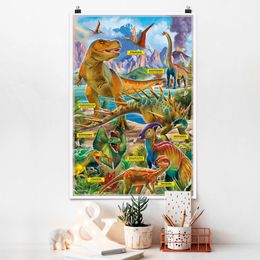 Bilderwelten Poster Tiere bunt Illustration matt gl&auml;nzend selbstklebend - Die Dinosaurierarten - Dinosaurier Kinderzimmer Baby M&auml;dchen Jungen