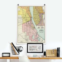 Poster Vintage Karte Chicago