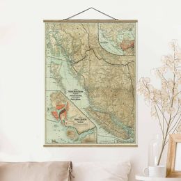 Stoffbild mit Posterleisten Vintage Karte British Columbia