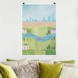Bilderwelten Poster Stadt gr&uuml;n Illustration matt gl&auml;nzend selbstklebend - Reiseposter - London II - London Wohnzimmer Schlafzimmer