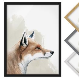 Bilderwelten Bild mit Rahmen Tiere orange Illustration Aquarell - Waldfreunde - Fuchs - Deko Kinderzimmer Baby M&auml;dchen Jungen